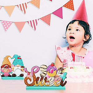 Blosssound 6 Pcs Ice Cream Table Wooden Decorations Ice Cream Table Centerpieces Letter Truck Gnome Ice Cream Wood Signs for Ice Cream Theme Bar Party Birthday Baby Shower Party Supplies