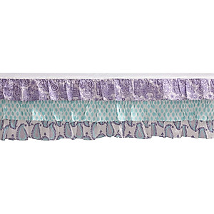 Bacati - Paisley Floral 100 Percent Cotton Percale Crib/Toddler Bed Ruffle/Skirt (Aqua/Lilac/Purple 3 Tier Layer)