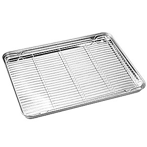 Wildone Baking Sheet & Rack Set [2 Sheets + 2 Racks], Stainless Steel Cookie Pan with Cooling Rack, Size 16 x 12 x 1 Inch, Non Toxic & Heavy Duty & Easy Clean