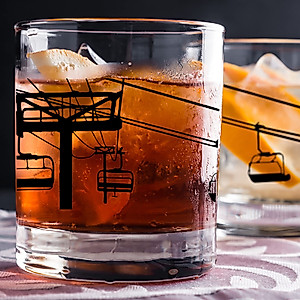 Toasted Tales Chairlift Lake and Lodge Collection | 11 oz Bourbon Whiskey Rock Glass | Novelty Whiskey Tasting Glasses | Home Décor Accessory | Outdoor Glass