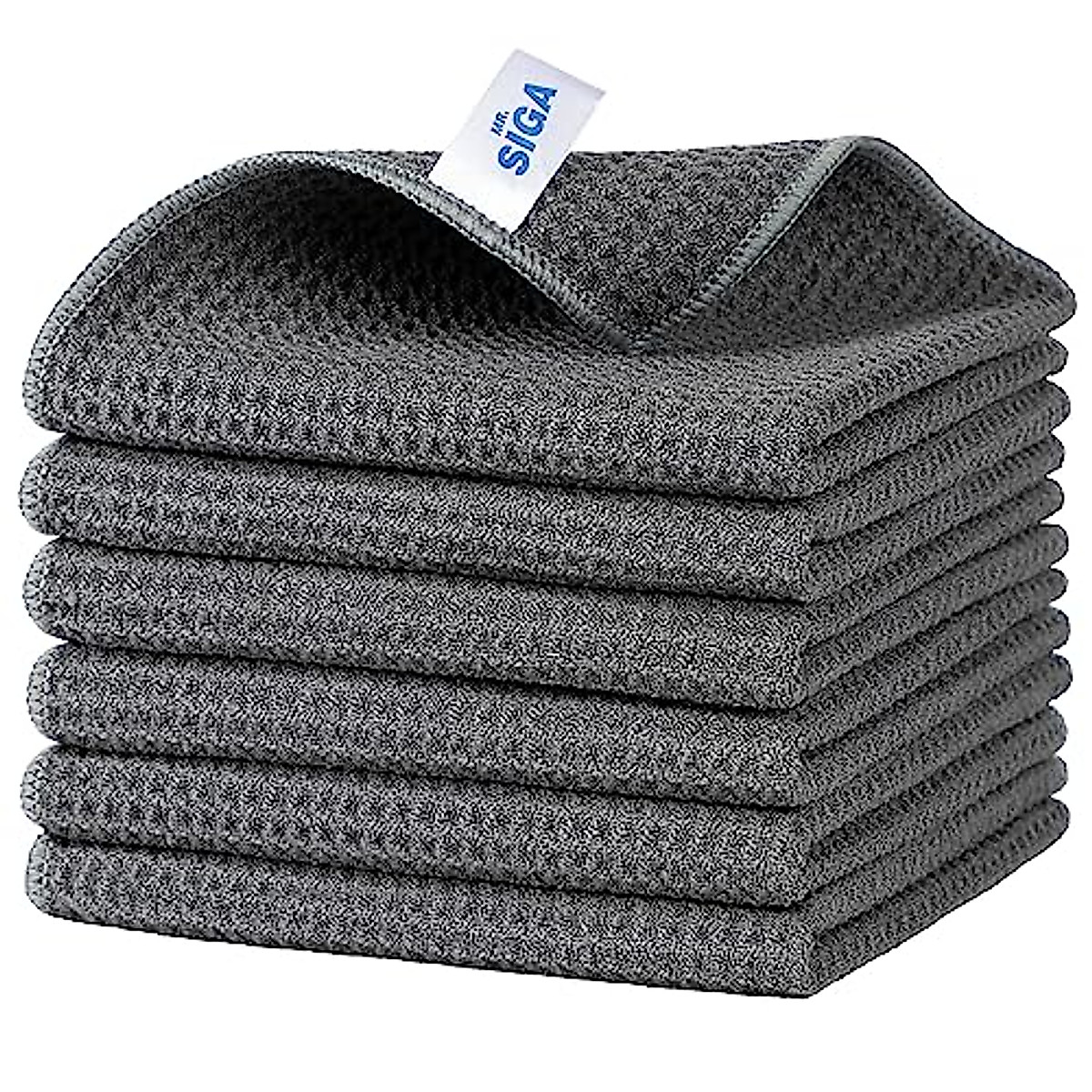 MR.SIGA Waffle Pattern Cleaning Cloths, Reusable Absorbent Microfiber Cleaning Cloths, Lint Free Microfiber Kitchen Towels, 6 Pack, Gray, 12.6 x 12.6 inch
