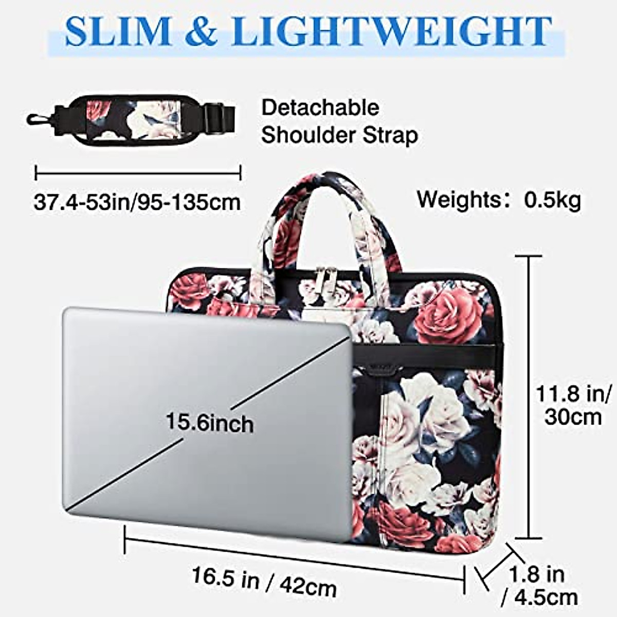VASCHY Laptop Bag for Women, Water Resistant 15.6in Computer Tablet Carrying Case Sleeve Messenger Shoulder Bag for Work, Floral