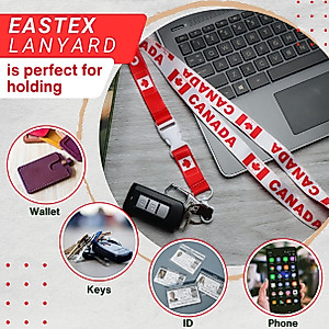 EASTEX Canada Flag Lanyard Keychain - Canadian Flag Lanyards for Keys Badges ID Fob Passport - Red and White Reversible ID Card Holder Keychain for Women Men Gift Souvenir (1 Canada Lanyard)