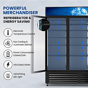 Mojgar 56 Cu Ft Commercial Display Fridge for Beverage,3 Glass Door Upright Refrigerator Merchandiser with Front LED Light,Large Freestanding Compact Slim Business Cooler for Shop,Restaurant,Apartment