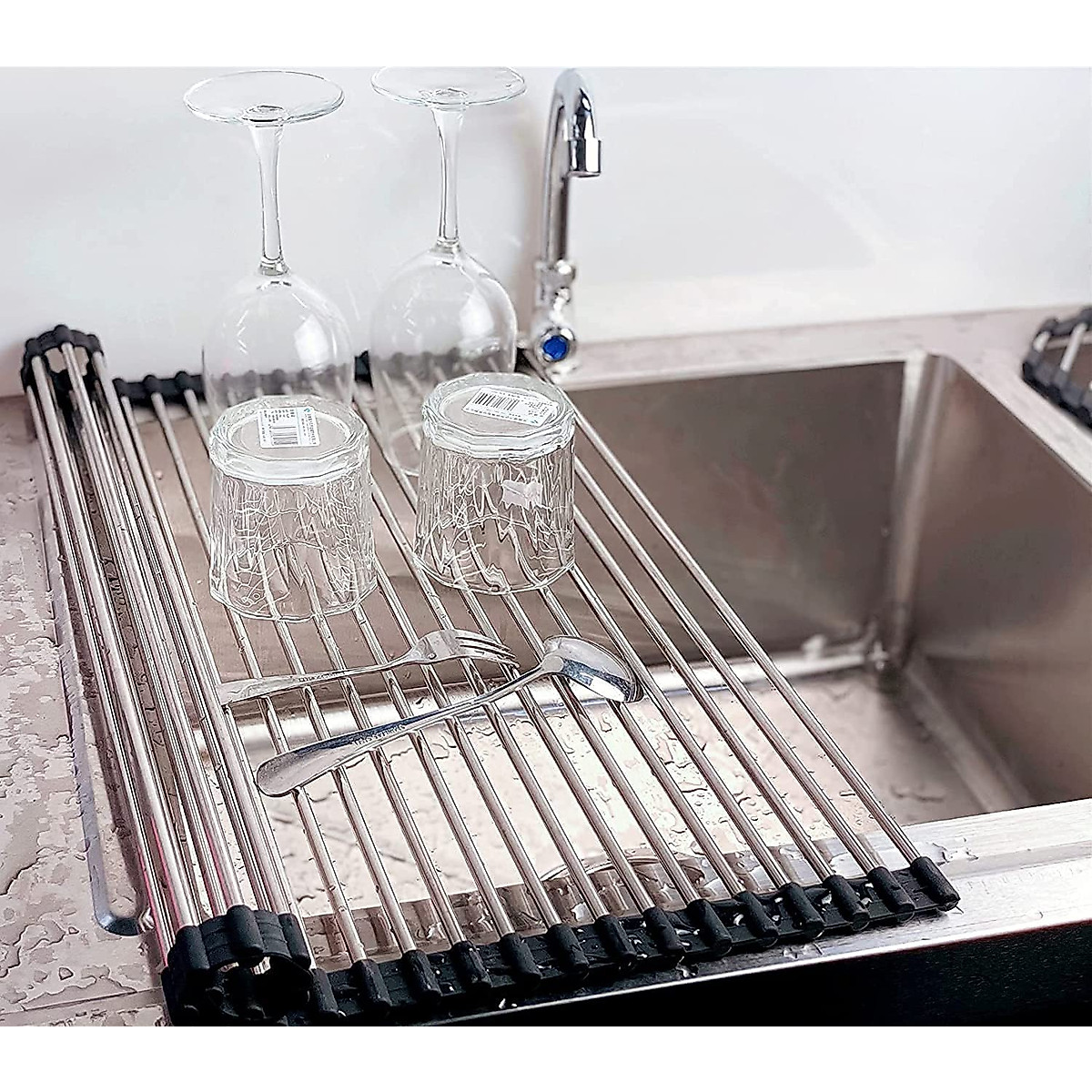 LLygezze Stainless Steel Roll-up Drying Rack Over The Sink Rack 17.5"x13"