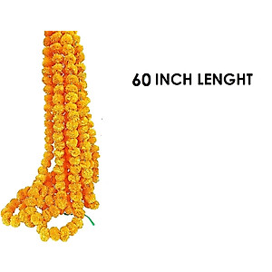 SATVIK 6 PC (5feet/60 inch) Artificial Marigold Flowers Garland for Puja Indian/American Indoor/Outdoor Party Decoration for Diwali, Christmas, Wedding, Halloween, Mantle, Spring Bush Faux Orange