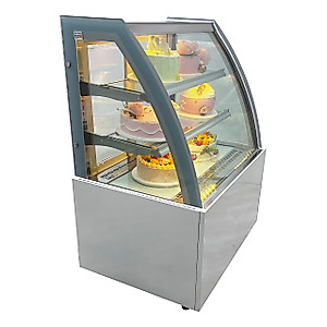 INTSUPERMAI Glass Bakery Display Case 35inch Floor Standing Refrigerated Cake Showcase Bakery Cabinet Display Refrigerators Cake Showcase Arc Back Door LED Lighting 220V Automatic Defrost