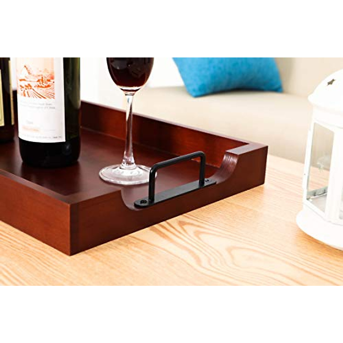 Large Ottoman Tray with Handles - Wooden Serving Trays for Ottomans - Farmhouse Tray for Ottoman - Wood Trays for Coffee Table - Wood Tray Ottoman Trays Home Decor - Rustic Wood Tray