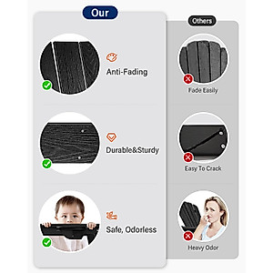 POWERWOOD Modern Adirondack Chairs Set of 4, Oversized HDPE Folding Adirondack Chairs with Cup Holder, Plastic Outdoor Chair, Fire Pit Chairs (Black)