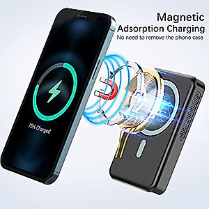 Magnetic Wireless Power Bank 10000mAh, Poukey Mag-Safe Portable Charger with 15W Wireless Charging & 20W PD USB C Fast Charging Compatible with MagSafe Battery Pack for iPhone 12 13 Pro Max/Pro/Mini