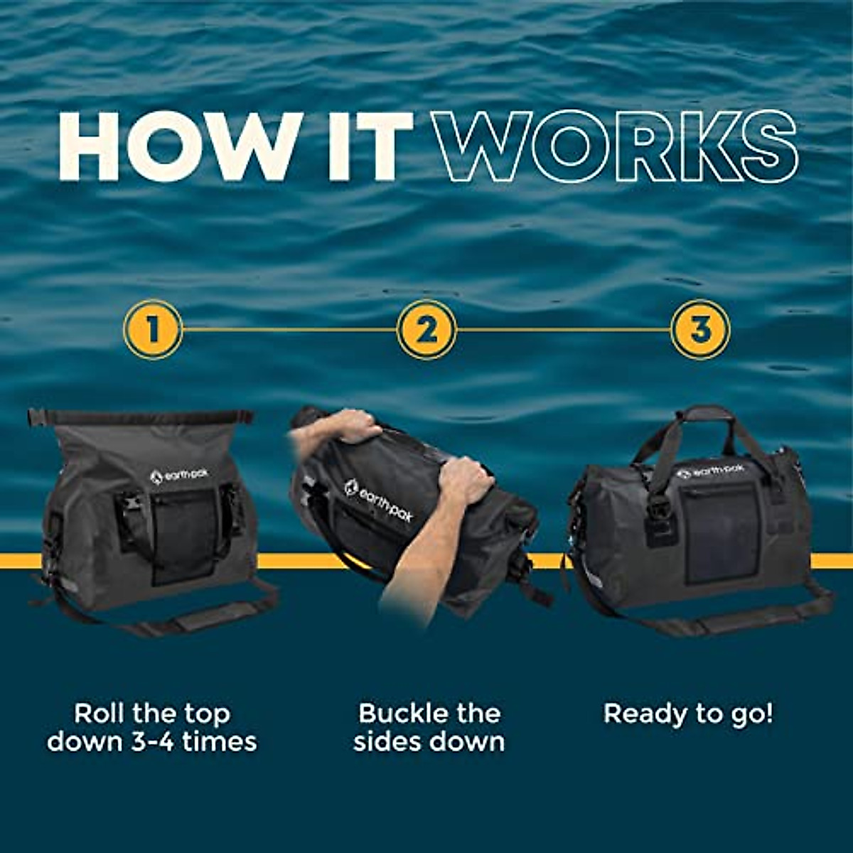 Earth Pak Waterproof Duffel Bag- Perfect for Any Kind of Travel, Lightweight, 50L / 70L / 90L / 120L Sizes - Large Storage Space, Durable Straps and Handles, Heavy Duty Material to Keep Your Gear Dry