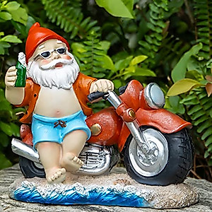 Lhocm Hawaiian Style Garden Gnomes Outdoor Decor -7.9" Motorcycle Beach Gnome for Spring and Summer Garden Decor - Perfect for Patio, Lawn, Yard, Balcony and Home - Funny Housewarming Gifts