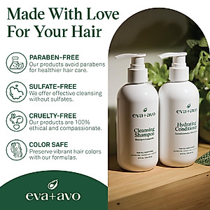 EVA + AVO Shampoo and Conditioner Set – Cleansing Shampoo and Hydrating Conditioner with Avocado Oil and Wild Rosemary for All Hair Types – 8 Fl Oz
