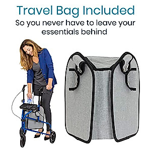 Vive Mobility 3 Wheel Walker - Three Wheeled Rollator for Seniors - Lightweight, Foldable, Narrow, Heavy Duty - for Elderly Men Women - Folding 3-Wheel Tri Scooter with Basket Bag (FSA HSA Approved)