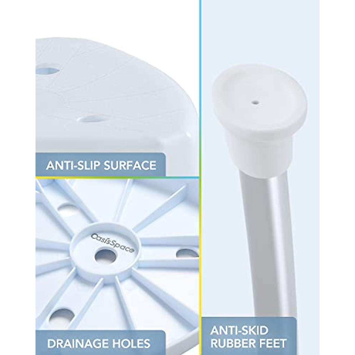 OasisSpace Corner Shower Stool - Triangle Spa Shower Seat for Inside Shower, Shower Shaving Stool for Adults, Shower Chair with Anti-Skid Rubber Feet for Small Shower