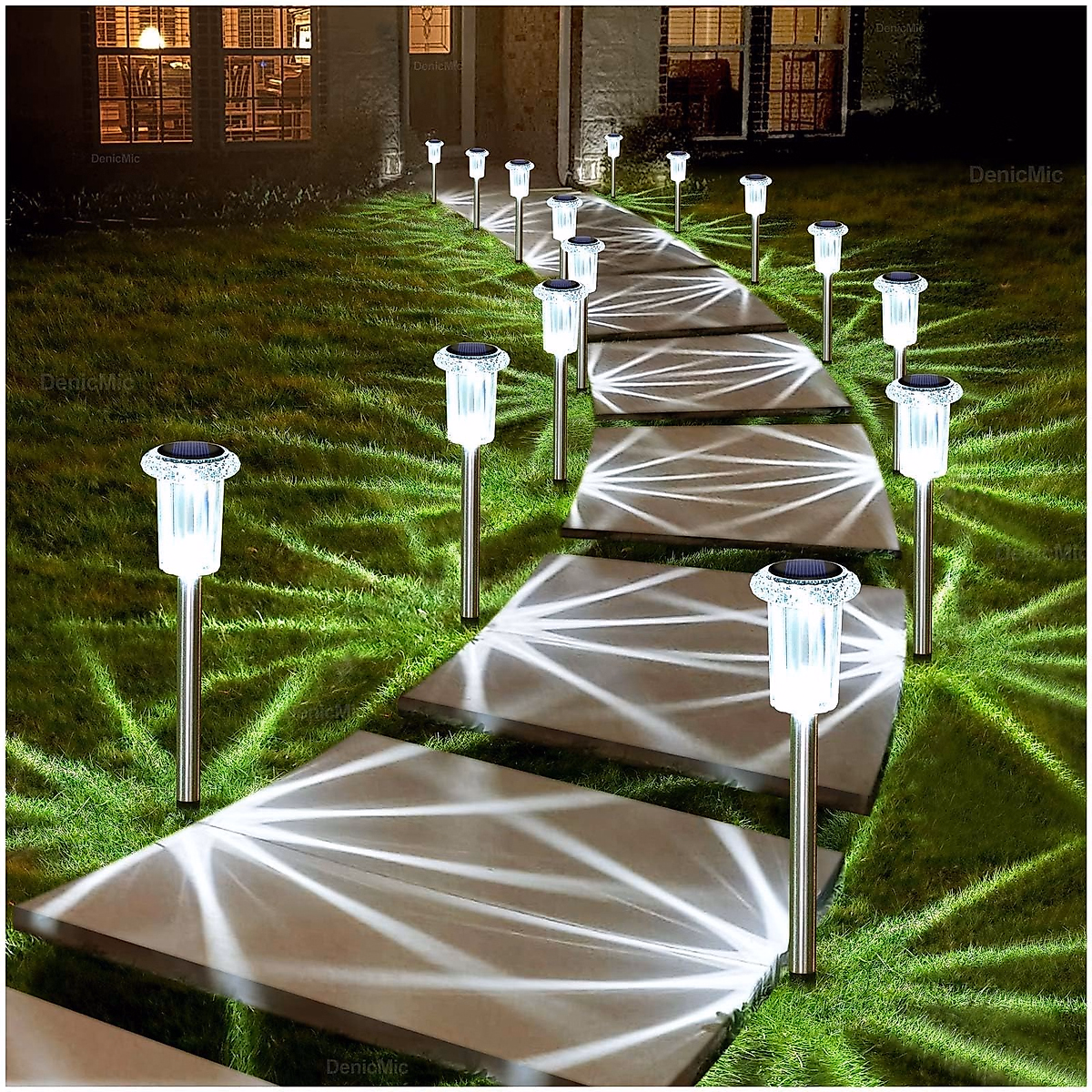 DenicMic Solar Lights Outdoor Pathway Lights 6000K LED Waterproof Acrylic Lamp Head Stainless Steel Stake for Yard Garden Landscape Path Walkway Driveway Patio Lawn (15Pack Cold White)