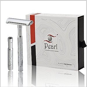 Pearl K2 Dual handle Double Edge Safety Razor made with Brass Metal Handle - New Premium Razor with two handle (long & short) and 10 Premium Stainless Steel Blades for smooth & Irritation-free shave