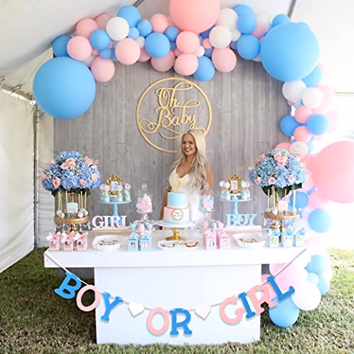 Boy or Girl Gender Reveal Banner - Gender Reveal Baby Shower Banner , Pink or Blue Gender Reveal Banner , He or She Gender Reveal Sign , Baby Shower Party Supplies (BOY OR GIRL BANNER)