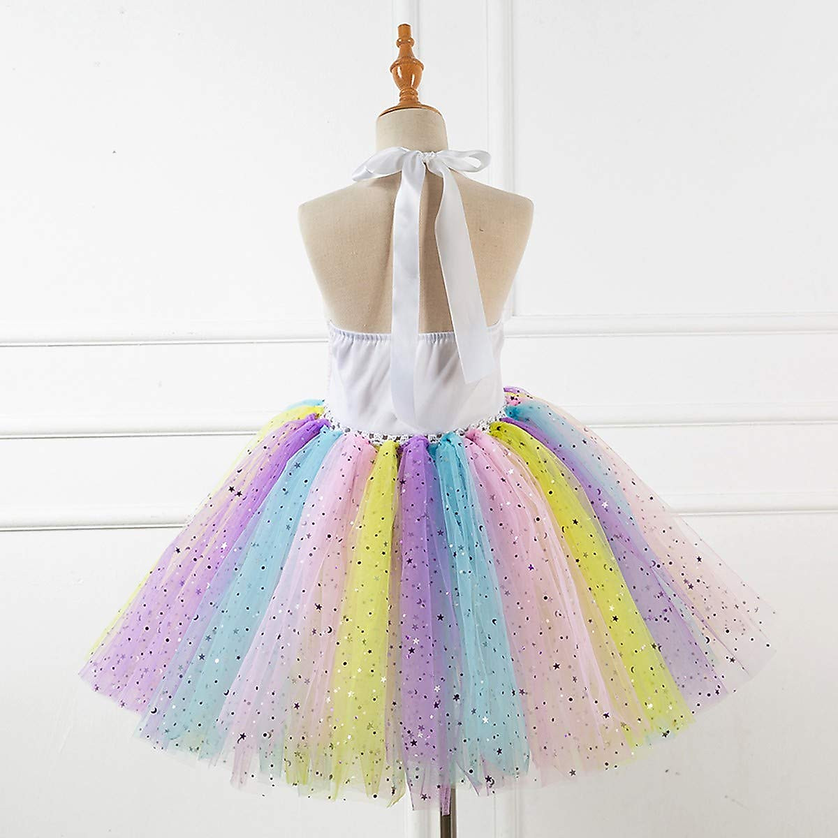 MYRISAM Girls Kids Unicorn Sequins Tutu Dress w/Headband Halloween Costume Rainbow Tutu Outfits Princess Birthday Party Gift 10-12T