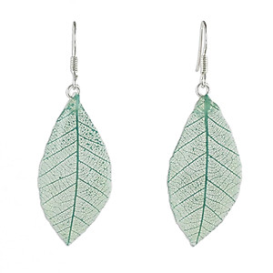 NOVICA Artisan Handmade Natural Leaf Dangle Earrings Jade from Thailand Sterling Silver No Stone Nature Tree [2.2 in L x 0.8 in W] ' Stunning Nature in Jade'