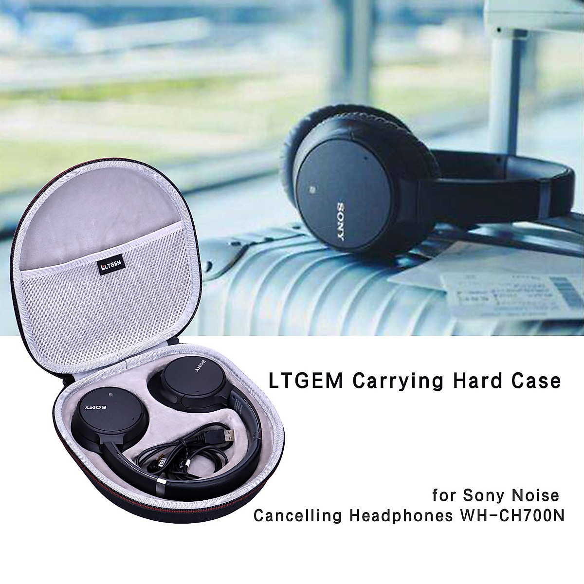LTGEM Case Compatible with Sony WH-CH720N / WH-CH520 / WHCH710N / WH-CH510 Noise Canceling Headphones Over The Ear Headset, Black+Gray