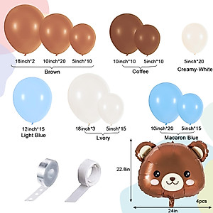 Whaline Blue Brown Balloon Garland Arch Kit 163Pcs Round Latex Bear Foil Balloons with Balloon Chain and Ribbon Set for Boys Girls Baby Shower Birthday Wedding Teddy Bear Boho Theme Party Decorations
