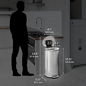 iTouchless SoftStep 8 Gallon Trash Can with Removable Inner Bucket and AbsorbX Odor Filter, Stainless Steel, 30 Liter Semi-Round Step Pedal Garbage Bin for Kitchen, Bathroom, Office, Quiet Lid Close