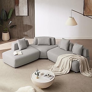 WILLIAMSPACE 92.5" Luxury Sectional Sofa for Living Room, Modern Upholstery Boucle Sofa Couch with 4 Pillows, Contemporary Sectional Curved Sofa Corner Couch for Apartment, Boucle Fabric (Grey)