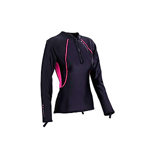 Sharkskin Women's Robust Chillproof Long Sleeve Chest Zip Shirt for Scuba Diving and Water Sports, Black/Pink, Medium (WSSCPLSCZBKPK)