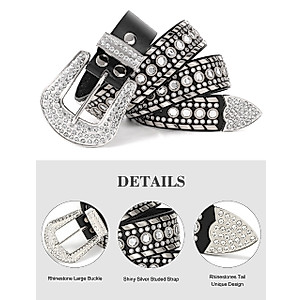 XZQTIVE Rhinestone Studded Western Leather Belt for Men - Women Ladies Vintage Cowgirl Cowboy Bling Design Waist Belts for Pants Jeans Dresses (Black, Fit pant 45-49 inch)