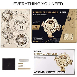 ROKR 3D Wooden Perpetual Calendar Puzzle,Mechanical Gears Toy Building Set,Brain Teaser Games,Engineering Toys,Family Wooden Craft KIT Supplies-Great Birthday for Husband Wife Adult