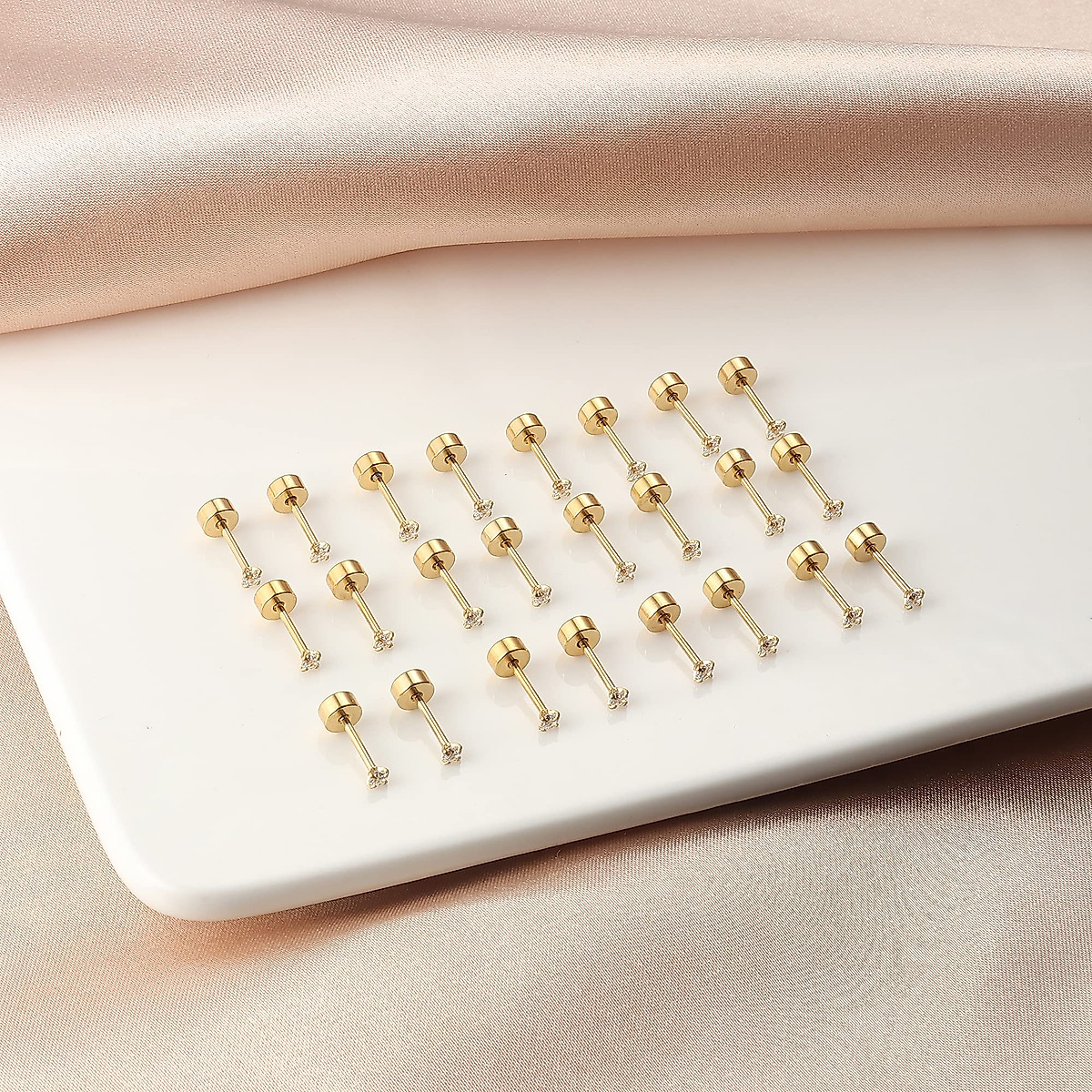 FASACCO 12 Pairs 14K Flat Back Earrings 20G Cartilage Earring Stud Tiny 2MM Flat Back Stud Earrings