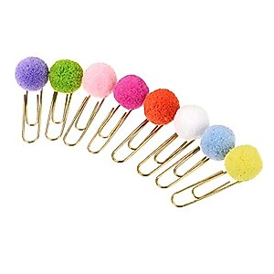 MECCANIXITY Paper Clip Page Markers with Plush Ball Multi-Color for Marking Notebook, Books and Scrapbooks Office Supplies 16in2 Sets