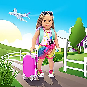 ZITA ELEMENT 24 Pcs 18 Inch Girl Doll Accessories Suitcase Luggage Travel Set Including 18 Inch Doll Clothes Luggage Pillow Blindfold Sunglasses Camera Computer Cell Phone Ipad and Other Stuff