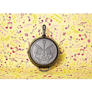 Lodge 12 Inch Dolly Parton Pre-Seasoned Cast Iron Stamped Skillet - Signature Teardrop Handle - Use in the Oven, on the Stove, on the Grill, or Over a Campfire, Black