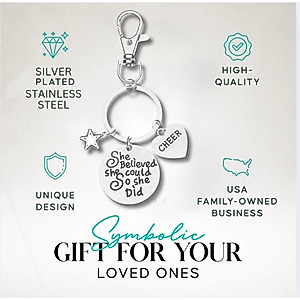Sportybella Cheer Keychain, She Believed She Could So She Did Cheerleading Backpack Charm, Cheer Jewelry Gift for Cheerleaders and Cheer Teams