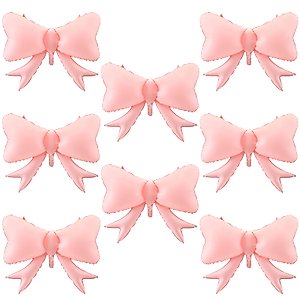Hungdao 8 Pcs Bow Balloon Bow Theme Birthday Party Decoration Latex Bow Balloon Baby Shower Girl Party Supplies Macaron Coquette Cute Supplies Wedding Bridal Shower Decoration (Pink)