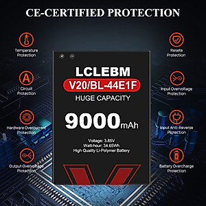9000mAh LG V20 Extended Battery, Li-ion Polymer Replacement Battery for LG V20, LG V20 Extended Battery BL-44E1F with Black TPU Case for LG H910 H918 V995 LS997