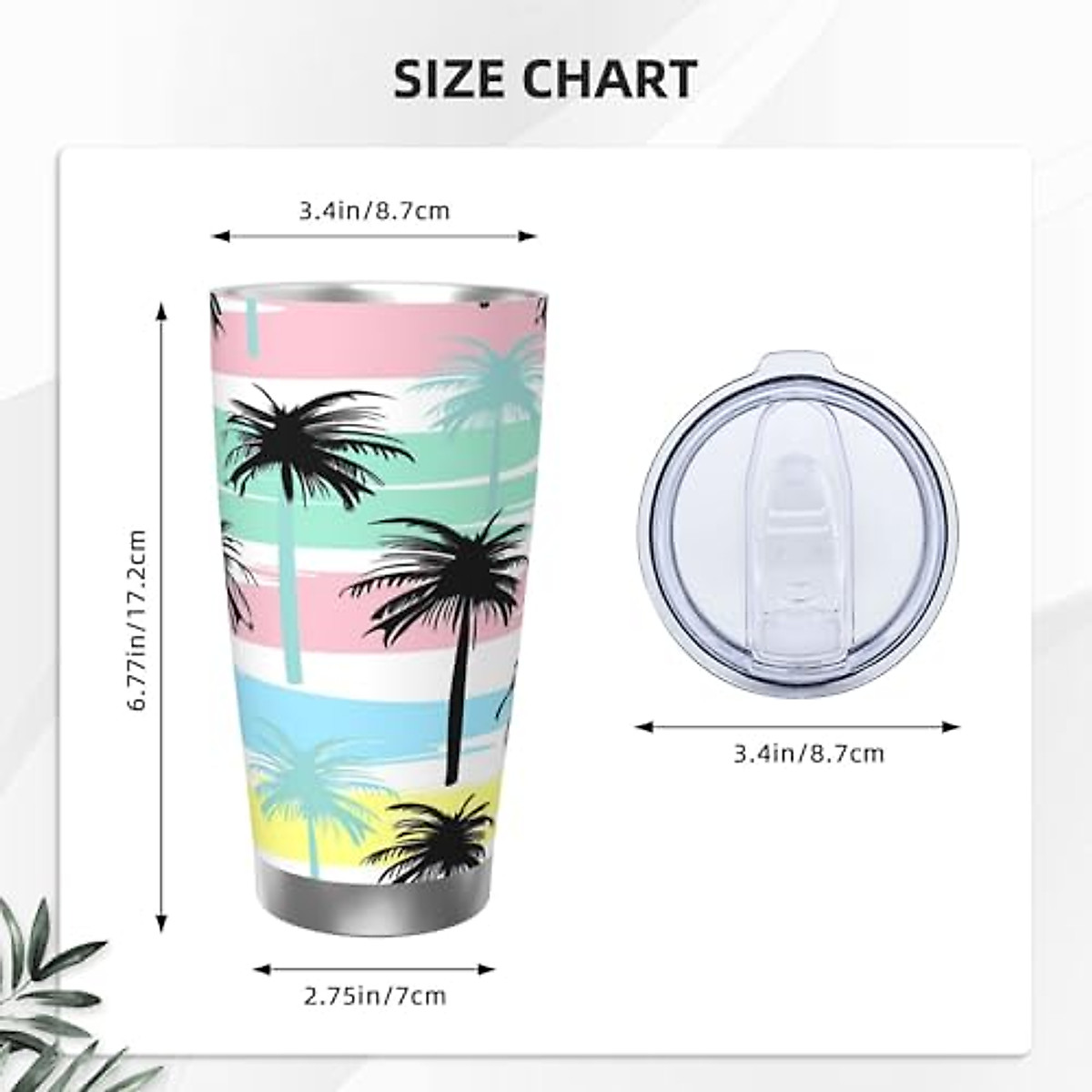 AYCZN Hawaii Palm Tree 20 OZ Tumbler Stainless Steel Travel Coffee Mug, Colorful Jungle Insulated Water Bottle with Lid and Straws Leakproof Thermal Cup