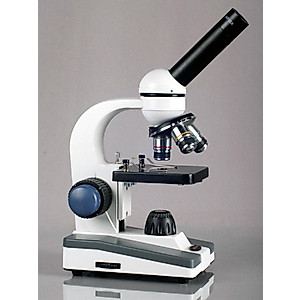 AmScope M150C-50WM-50P100S Compound Monocular Microscope, WF10x and WF25x Eyepieces, 40x-1000x Magnification, LED Illumination, Brightfield, Single-Lens Condenser, Coaxial Coarse and Fine Focus, Plain Stage, 110V, Includes Set of 50 Prepared Slides, 50 Bl
