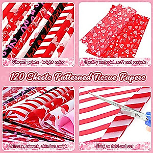 120 Sheets Tissue Paper Gift Wrapping Paper 12 Design Red Heart Pattern Decorative Paper Art Tissue for Mother's Day Wedding Birthday Baby Shower Gift Bag Decoration