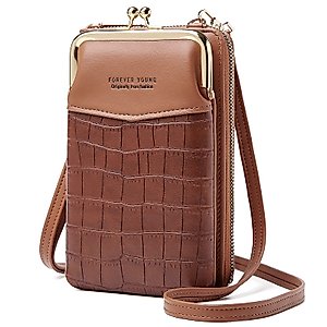 KINOUCHI Small Crossbody Cell Phone Bag for Women, Fashion Leather Shoulder Bags Travel Wallet Purse, with 6 Card Slots Adjustable Shoulder Strap