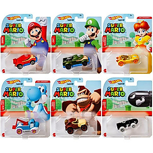 Hot Wheels 2021 Super Mario Character Cars Complete Set of 6 Diecast Vehicles from GJJ23-956G Release