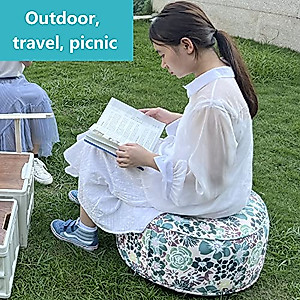 Louis Donné Inflatable Ottoman Footrest with Handle, Decorative Fade-Resistant Waterproof Foot Stool, Pouf for Home Patio Garden and Camping, D22 x H10 (Warm Tones Green Flower)