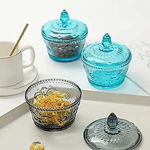 G Candy Jars with lids set of 2 Small Embossed Glass Candy Dish Bowl Jewelry Box Food Decorative Cute Jar Multi-purpose Decorative Jar Seasoning Glass Candy Jar