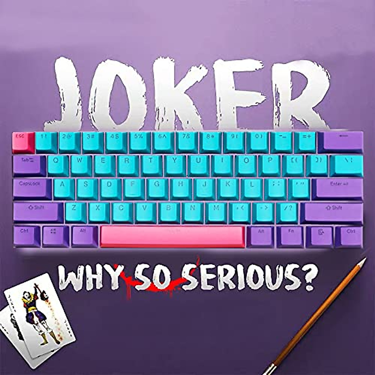 Ussixchare Backlit PBT keycaps for 60 Percent Gaming keyboad 104-Key Caps Set TKL OEM Profile Compatible with 60%/87/104 Keyboard (Joker)