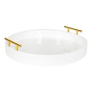 Kate And Laurel Lipton Modern Round Tray, 15.5" Diameter, White and Gold, Decorative Accent Tray for Storage and Display