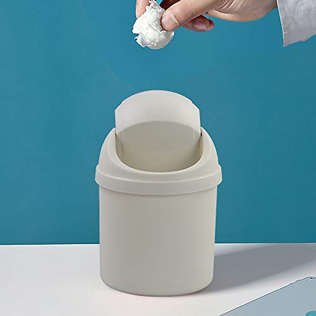 DynkoNA Mini Desktop Waste Bin, Countertop Garbage Can with Lid (White)