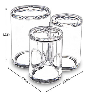 MOSIKER Cotton Ball Qtip Holder Dispenser with Lid,Clear Acrylic Round Bathroom Counter Organizer (3 Connected Towers)