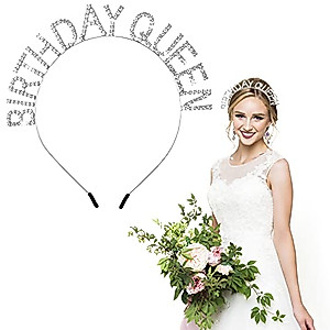 WLLHYF Birthday Queen Headband, Princess Crown Rose-Gold Rhinestone Hair Band Birthday Sash Tiaras Crystal Hair Accessories Valentine's Day Gifts for Women Girl Birthday Party Decorations